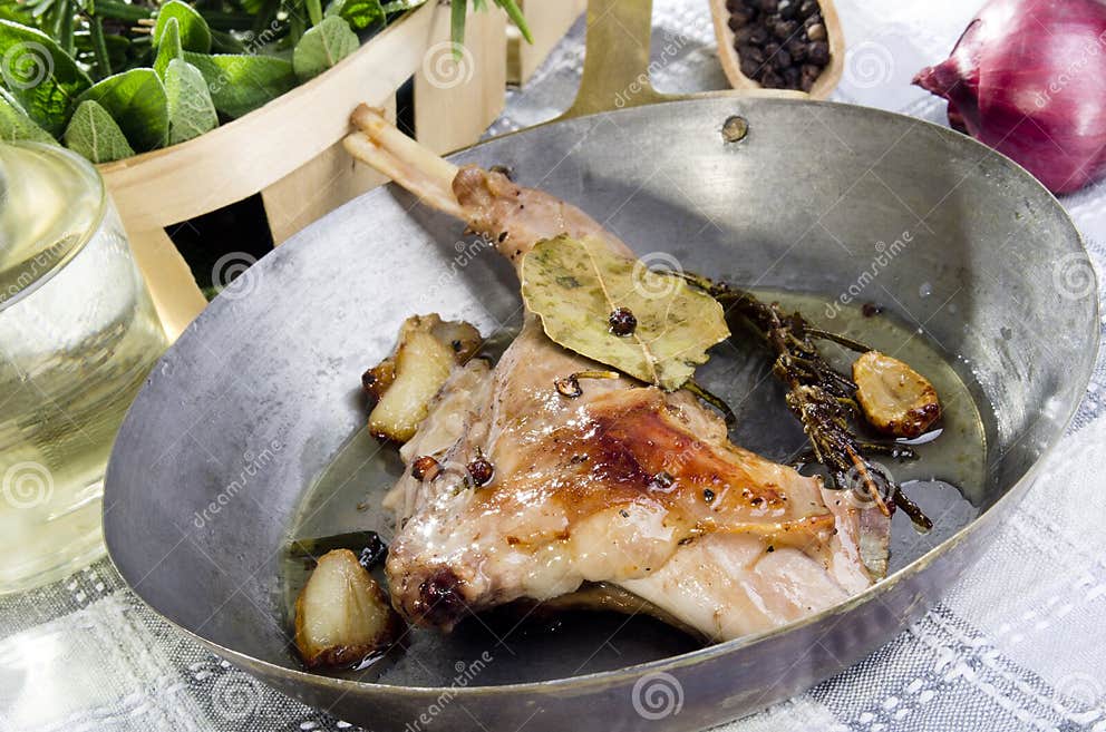 Rabbit Leg with Garden Herbs Stock Image - Image of rosemary, brown ...
