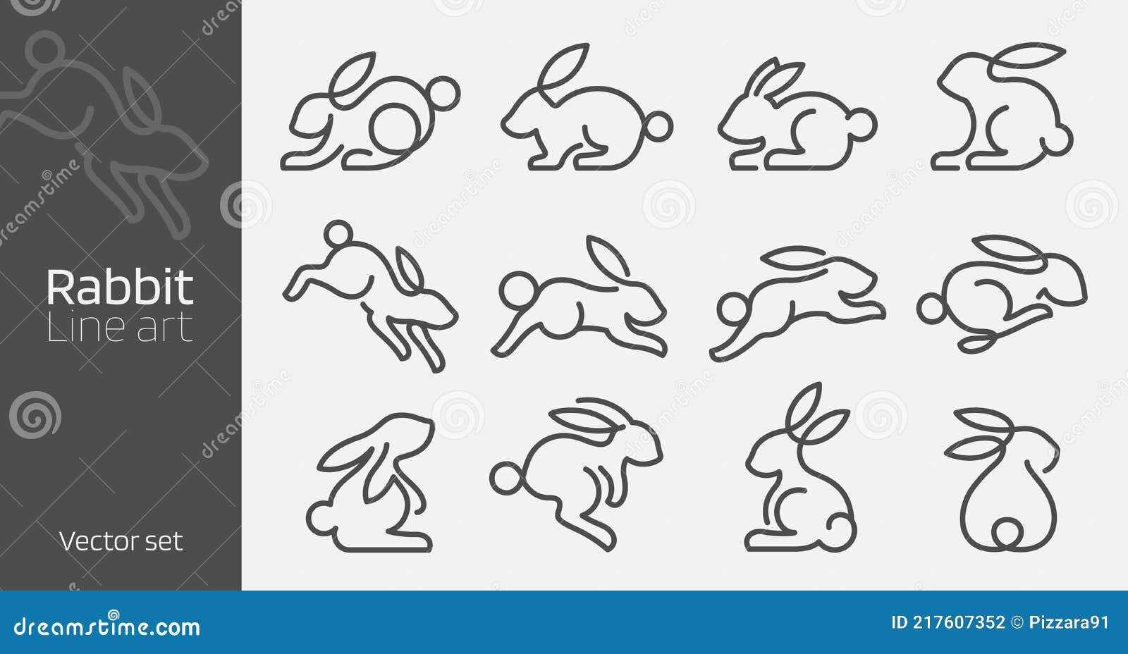 Rabbit line art vector set stock vector. Illustration of bunny - 217607352