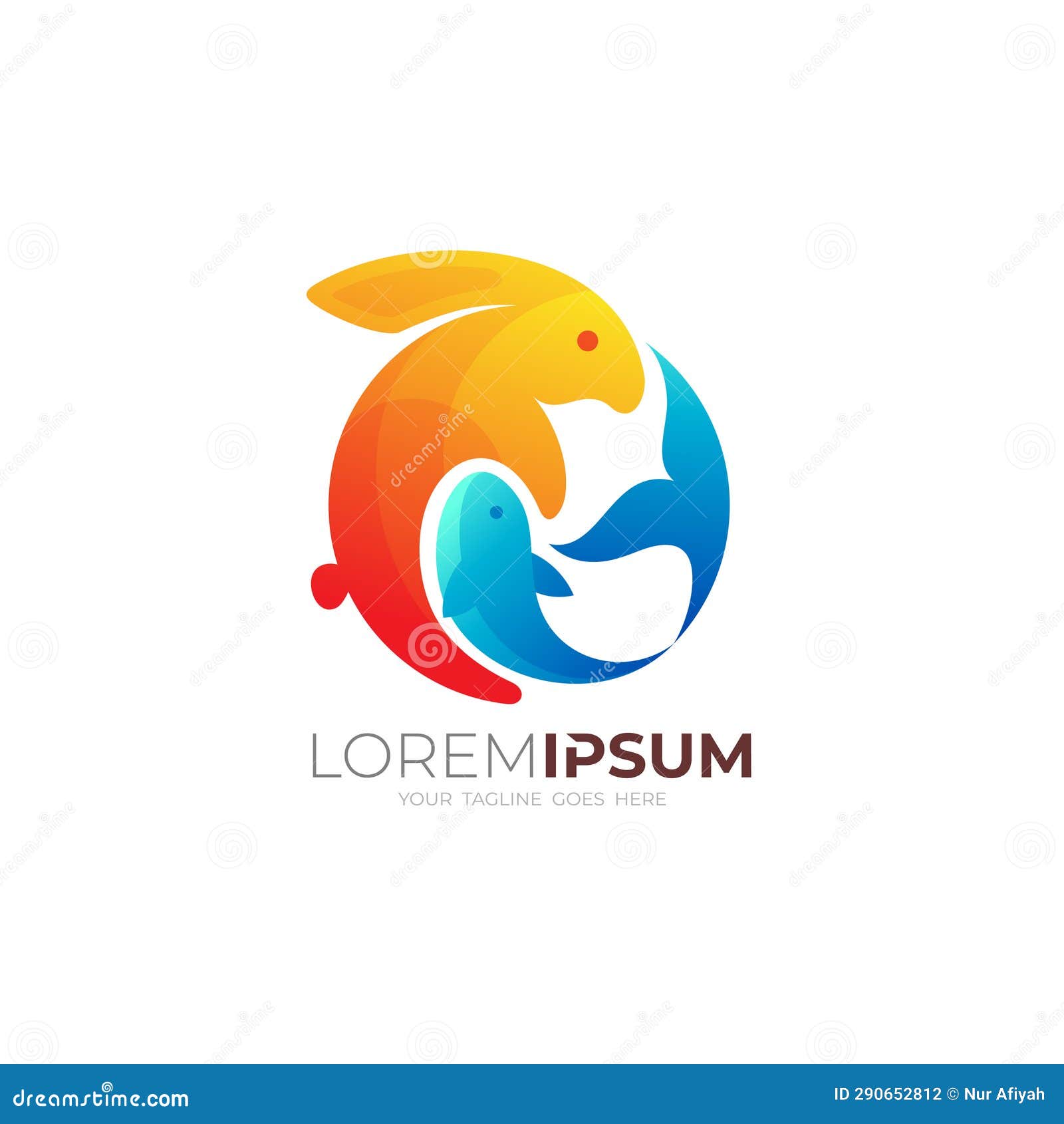 Rabbit Logo and Fish Design Combination, Pet Icons Stock Vector ...