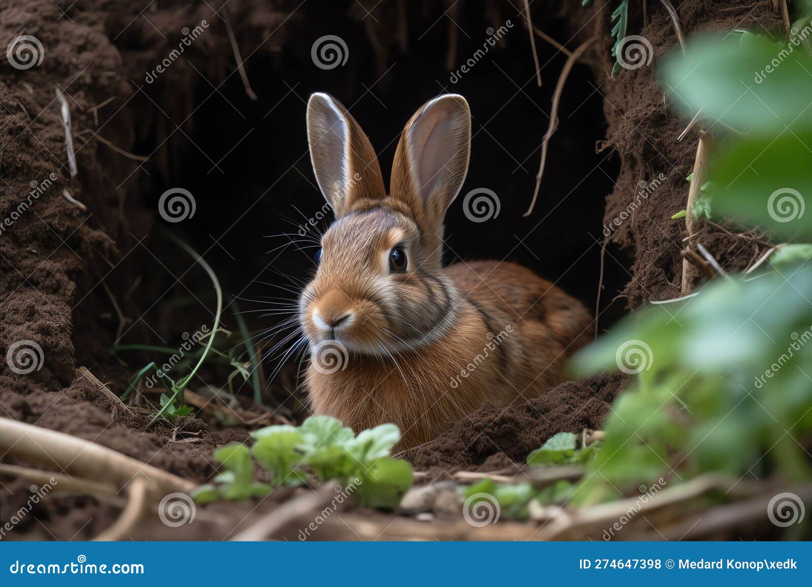 Rabbit Looking Out of a Hole in the Ground in the Wild. Made with ...