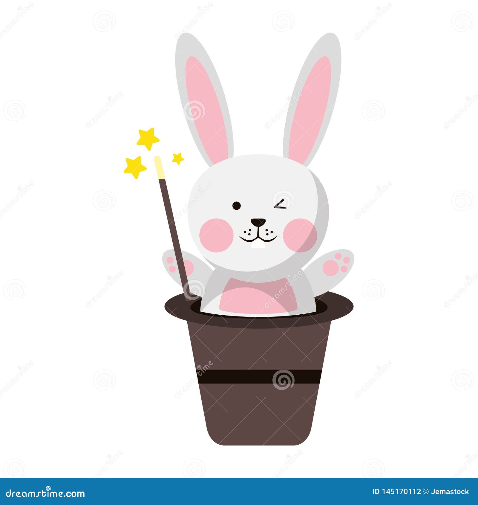 Rabbit in Magician Hat with Stick Stock Vector - Illustration of mammal ...