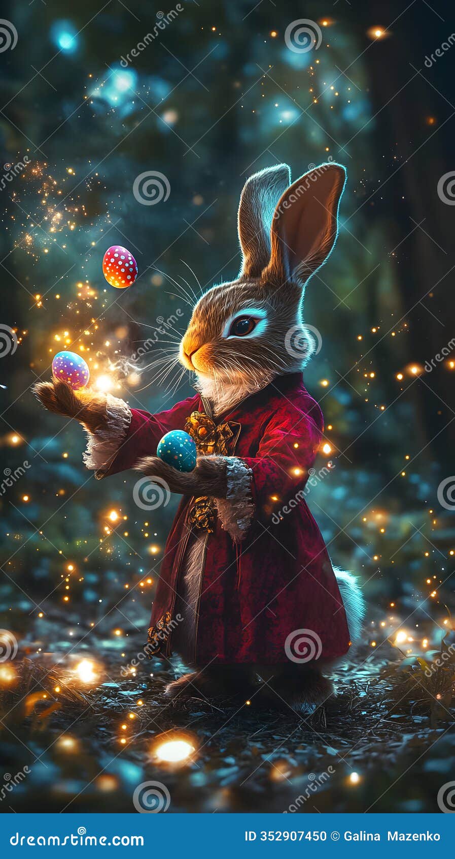 Rabbit Magician Performs Tricks with Colorful Eggs in a Mystical Forest ...