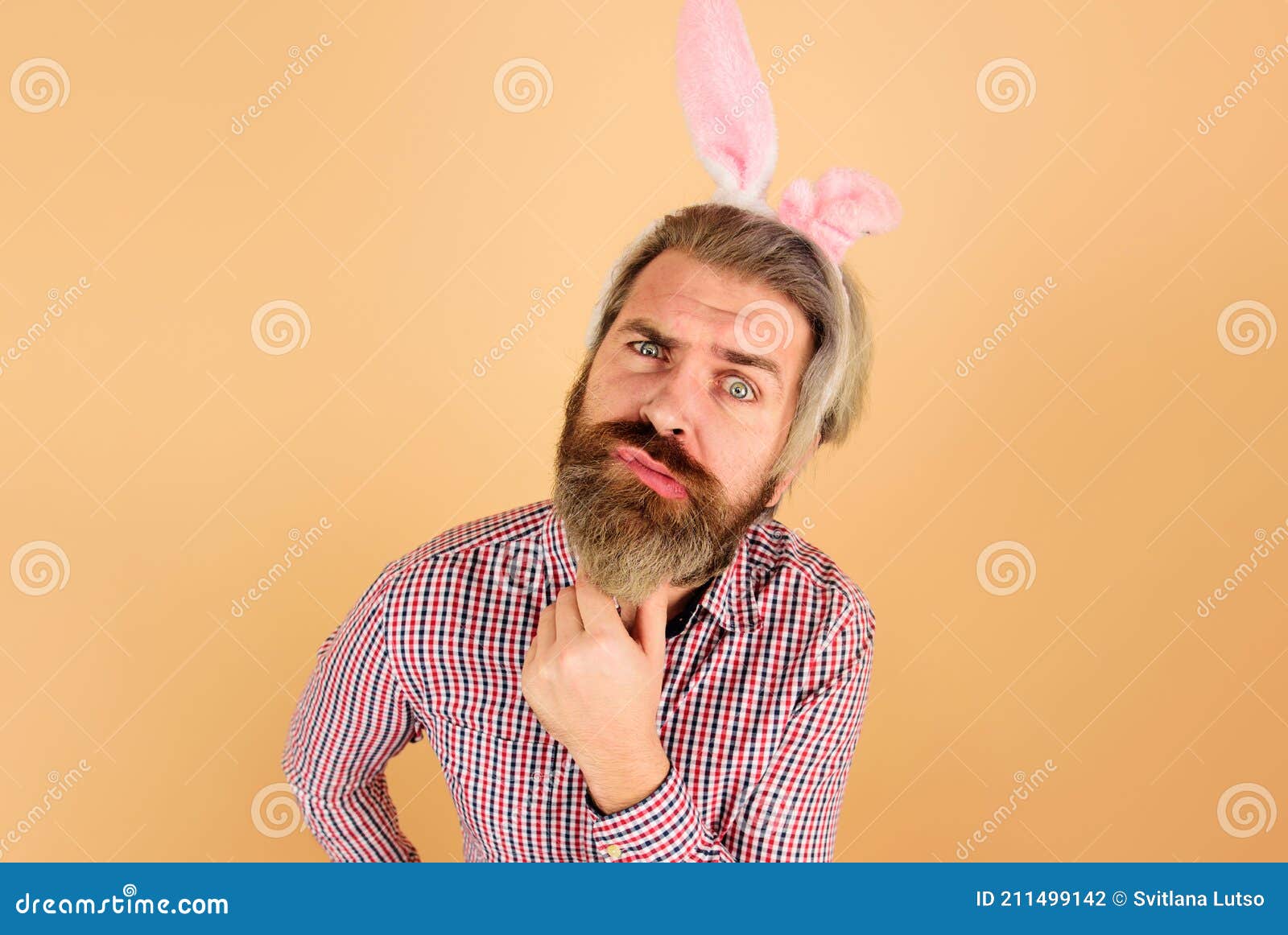 Rabbit Man. Easter Day. Confused Guy with Bunny Ears. Man in Bunny Ears ...