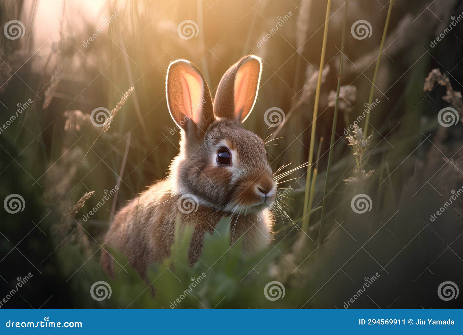 Rabbit in the Meadow at Sunset. Beautiful Nature Scene Stock ...