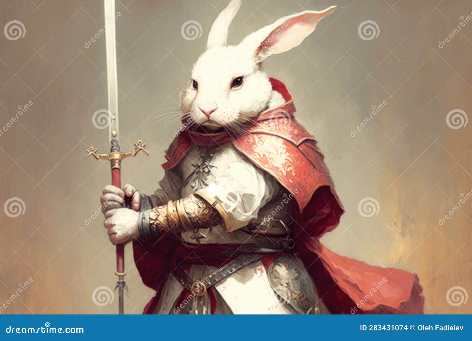 Rabbit in Medieval Armor with Sword and Shield. Retro Style Stock ...