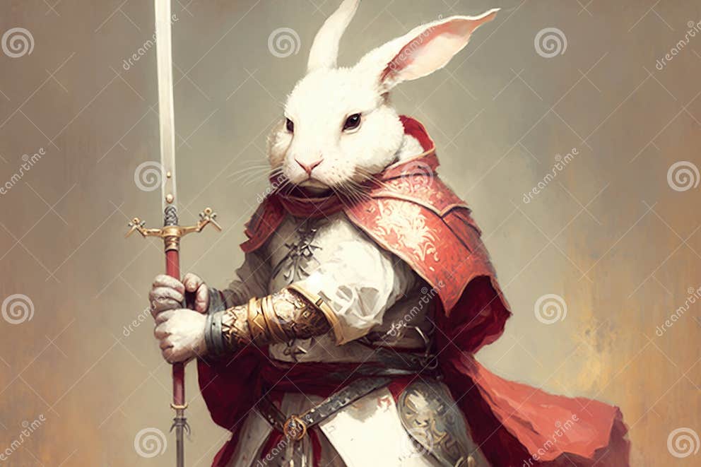Rabbit in Medieval Armor with Sword and Shield. Retro Style Stock ...
