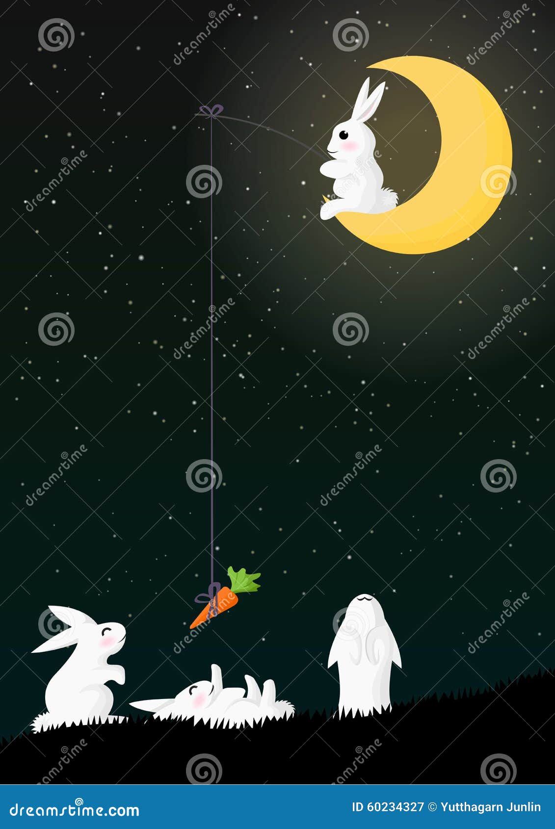 Rabbit on the Moon stock vector. Illustration of life - 60234327