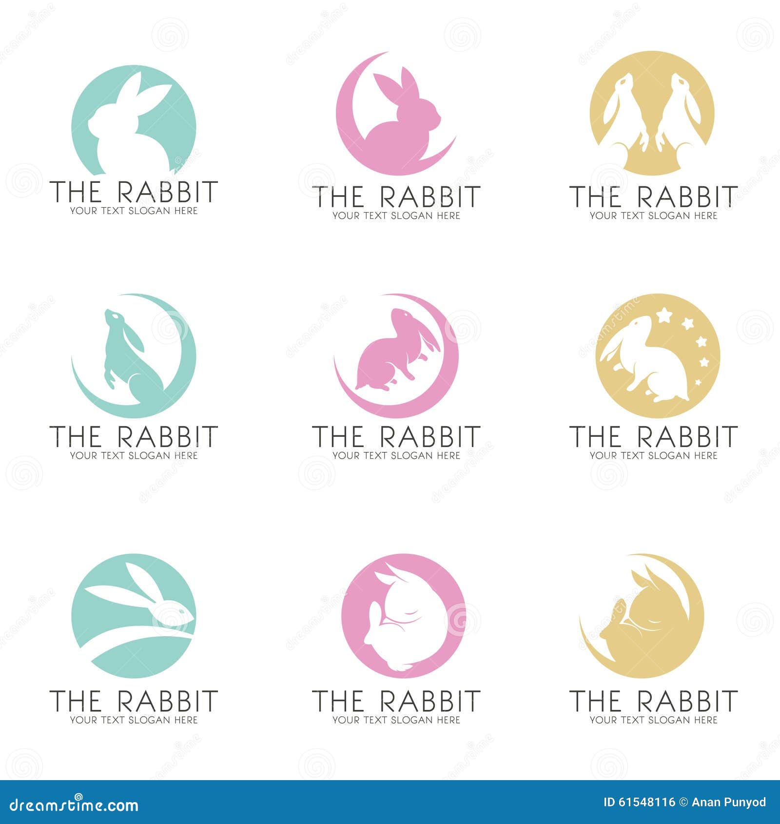The Rabbit on the Moon Logo Vector Set Design Stock Vector ...