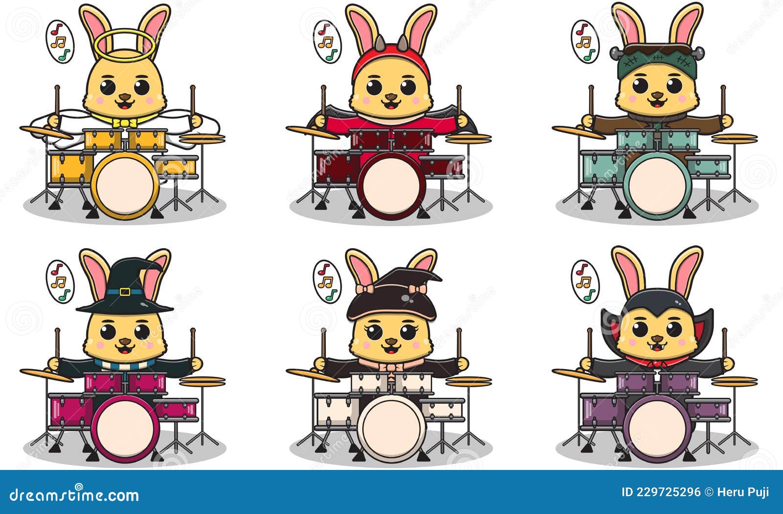 Rabbit Music Halloween Set Drum Stock Vector - Illustration of drum ...