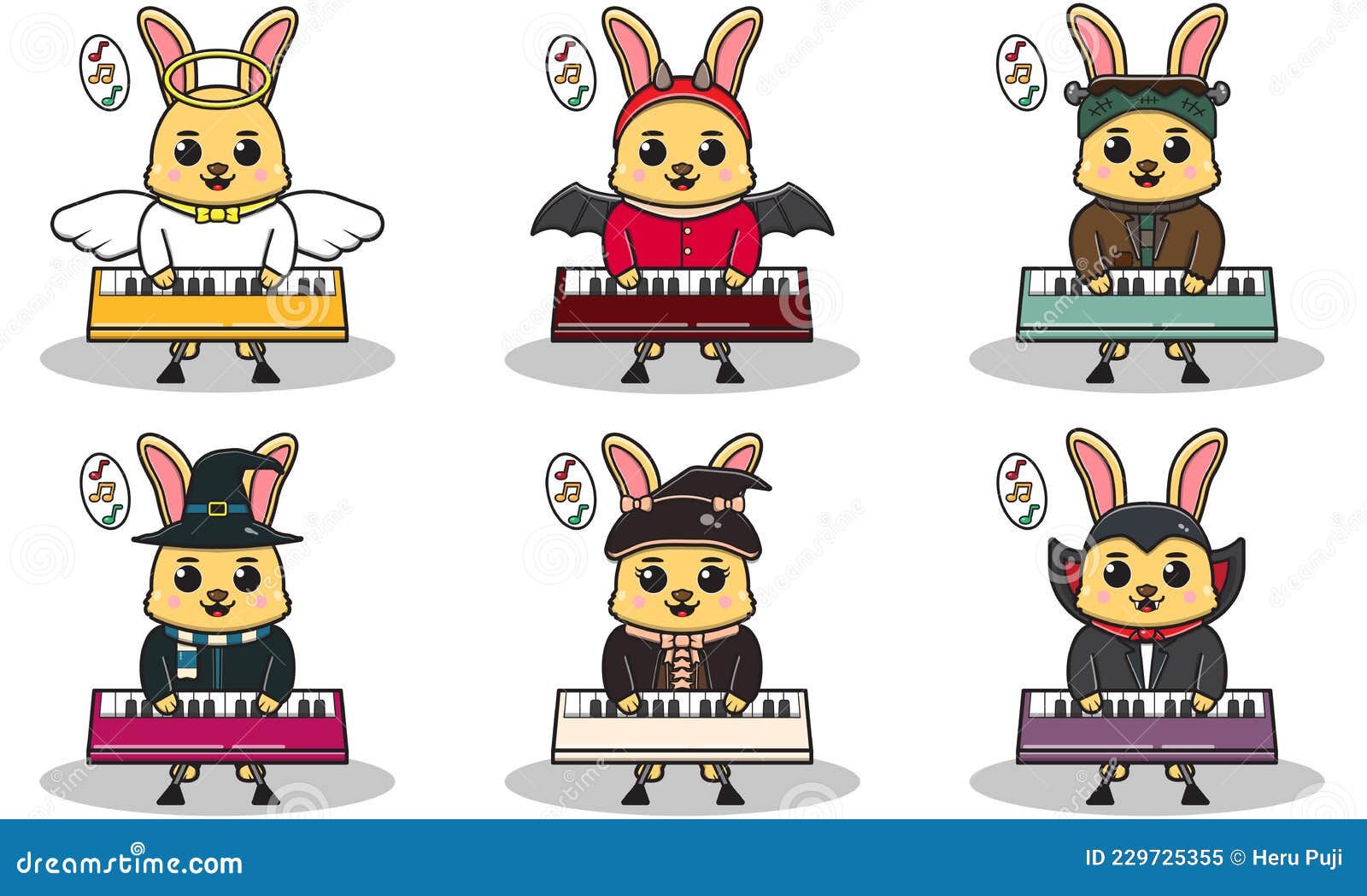 Vector Illustration of Cute Rabbit Play Music Keyboard. Stock Vector ...