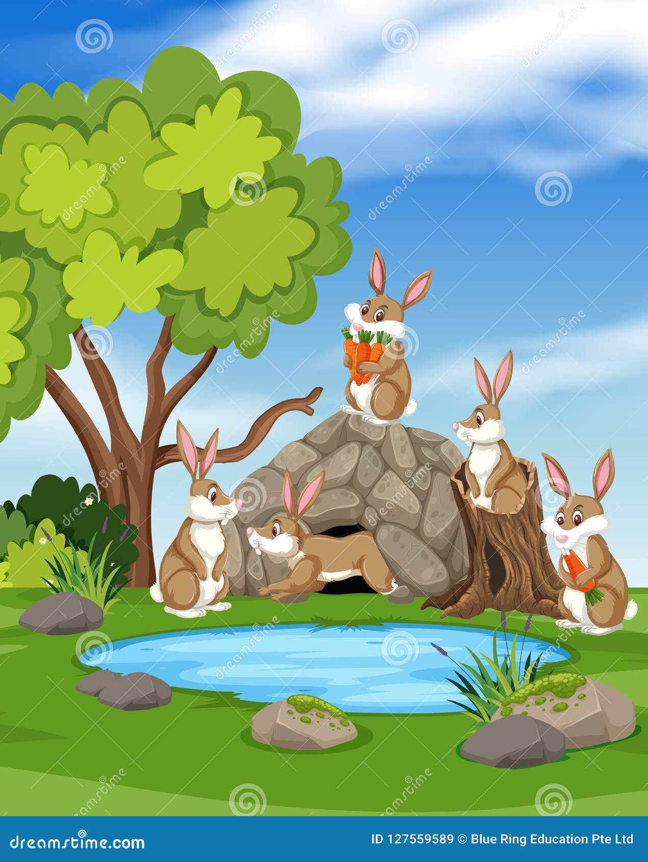 Rabbit in nature landscape stock vector. Illustration of design - 127559589