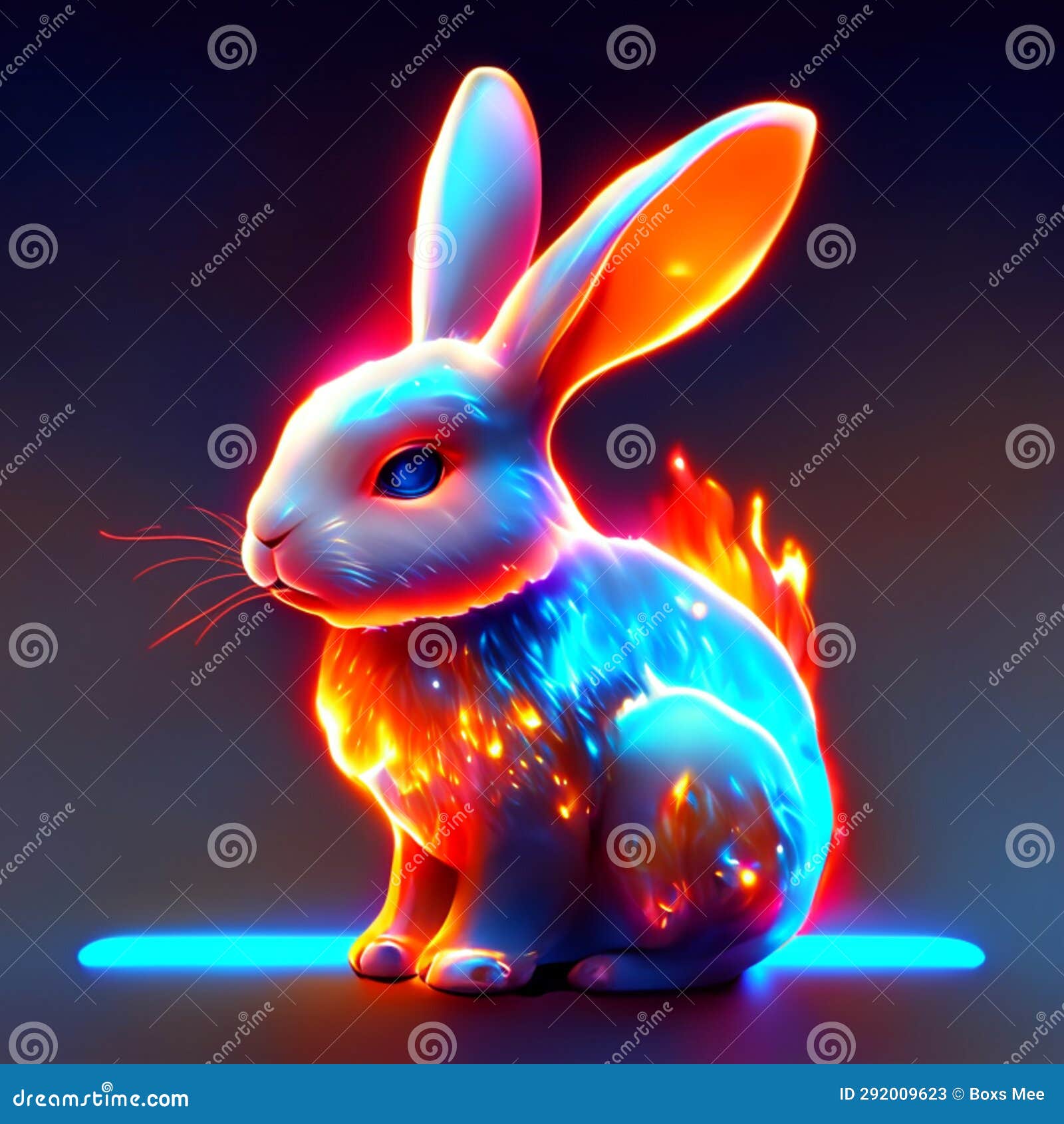 Rabbit with Neon Light. 3D Illustration. 3D Rendering Stock ...