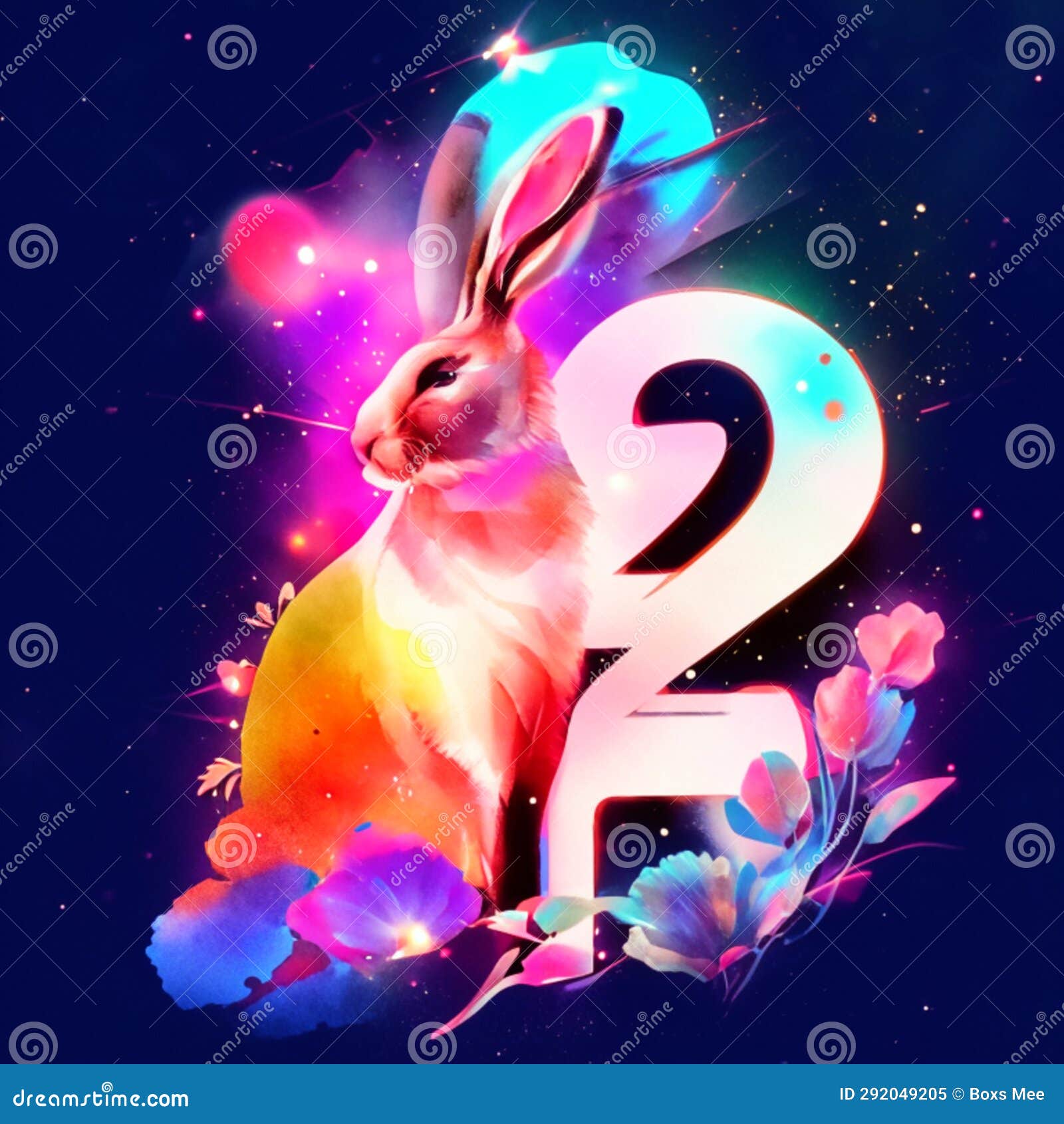 Rabbit and Number 2 on a Blue Background. Vector Illustration Stock ...