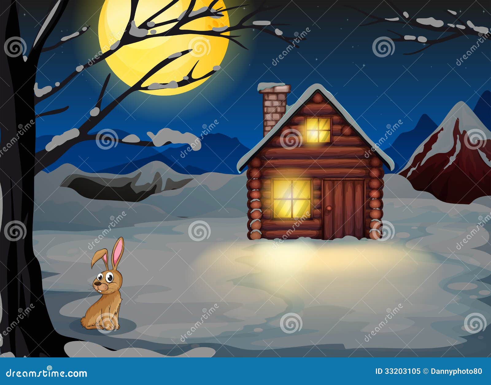 A Rabbit Outside the House in a Moonlight Scenery Stock Vector ...