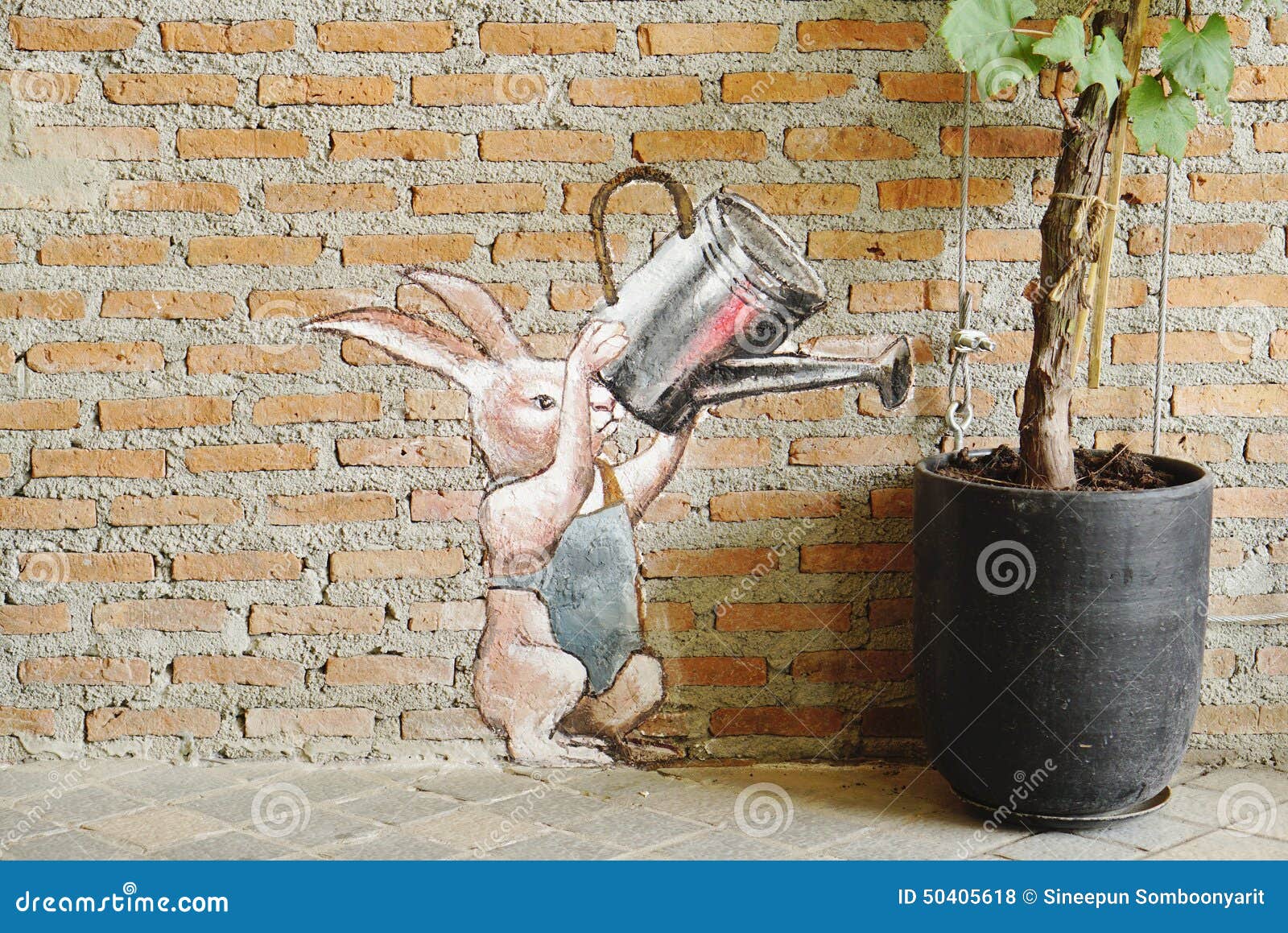Rabbit Painting on the Brick Wall Stock Illustration - Illustration of ...