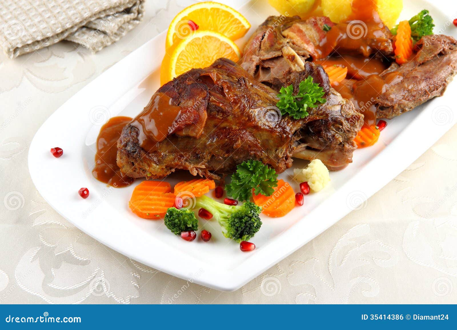 Rabbit Pan with Potato Dumplings and Vegetables Stock Photo - Image of ...