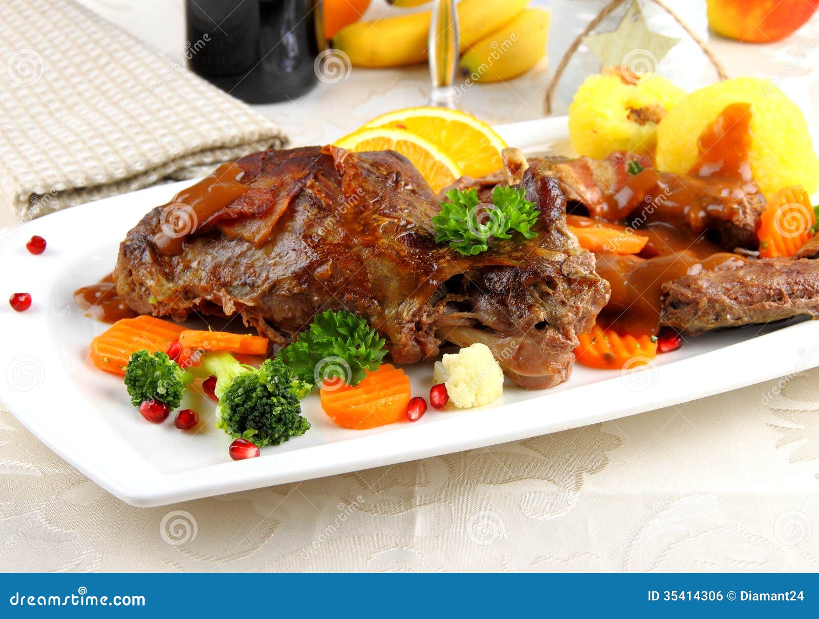 Rabbit Pan with Vegetables and Potato Dumplings Stock Photo - Image of ...