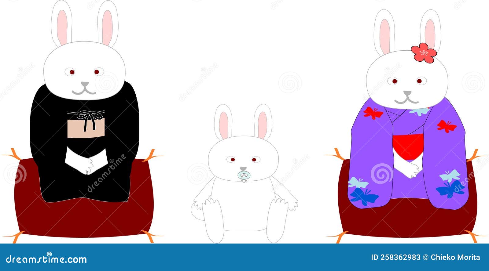 Rabbit Parent and Child in Kimono Stock Illustration - Illustration of ...