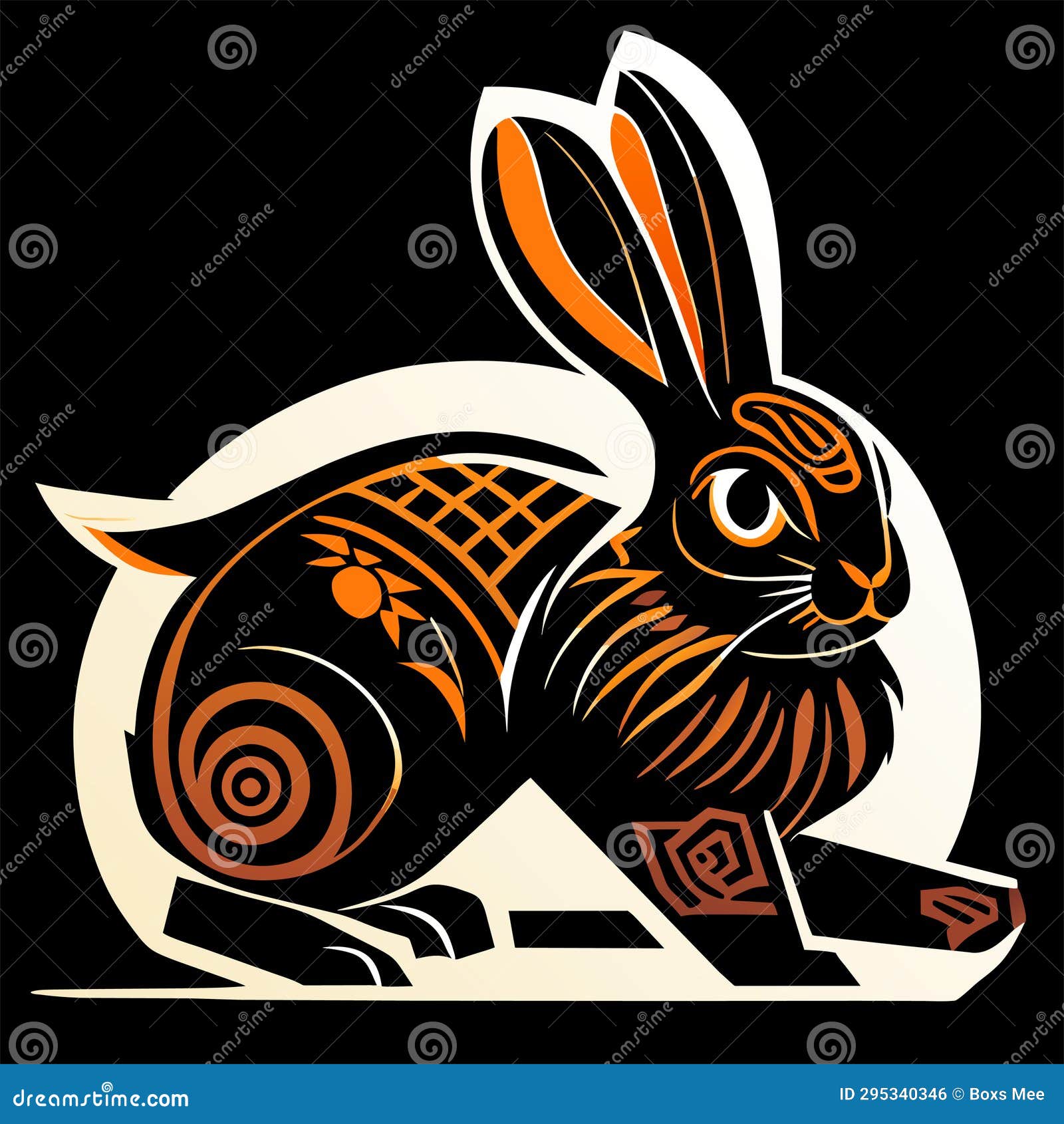 Rabbit with a Pattern on a Black Background. Vector Illustration Stock ...