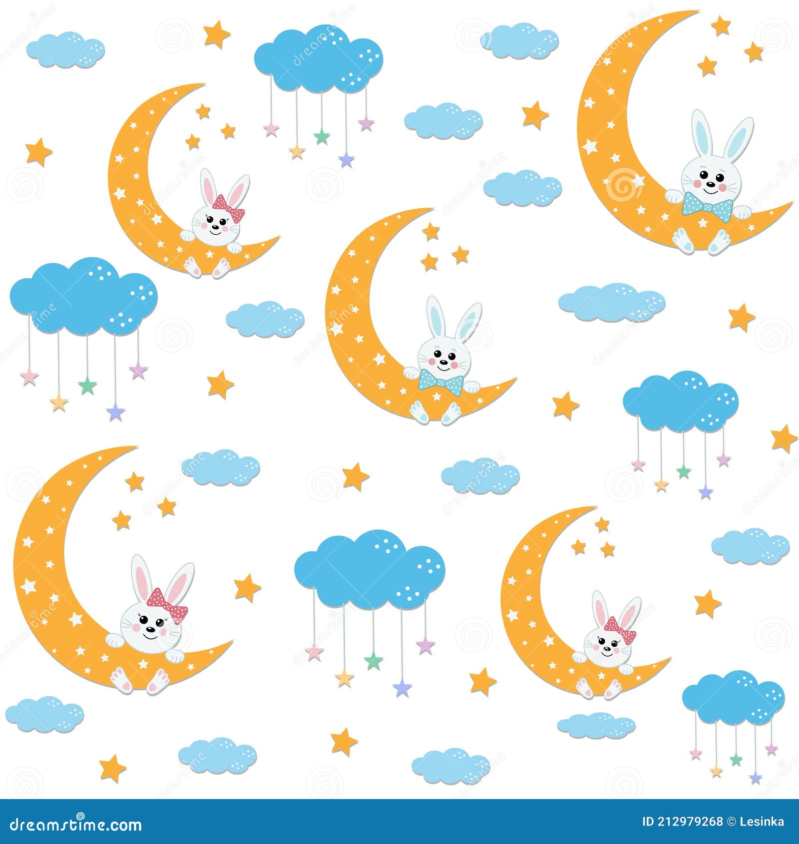 Rabbit Pattern on the Moon Illustration, Textile, Print Stock Vector ...