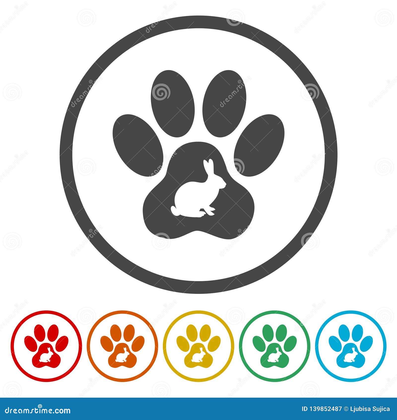 Rabbit Paw Print icons set stock vector. Illustration of pair - 139852487
