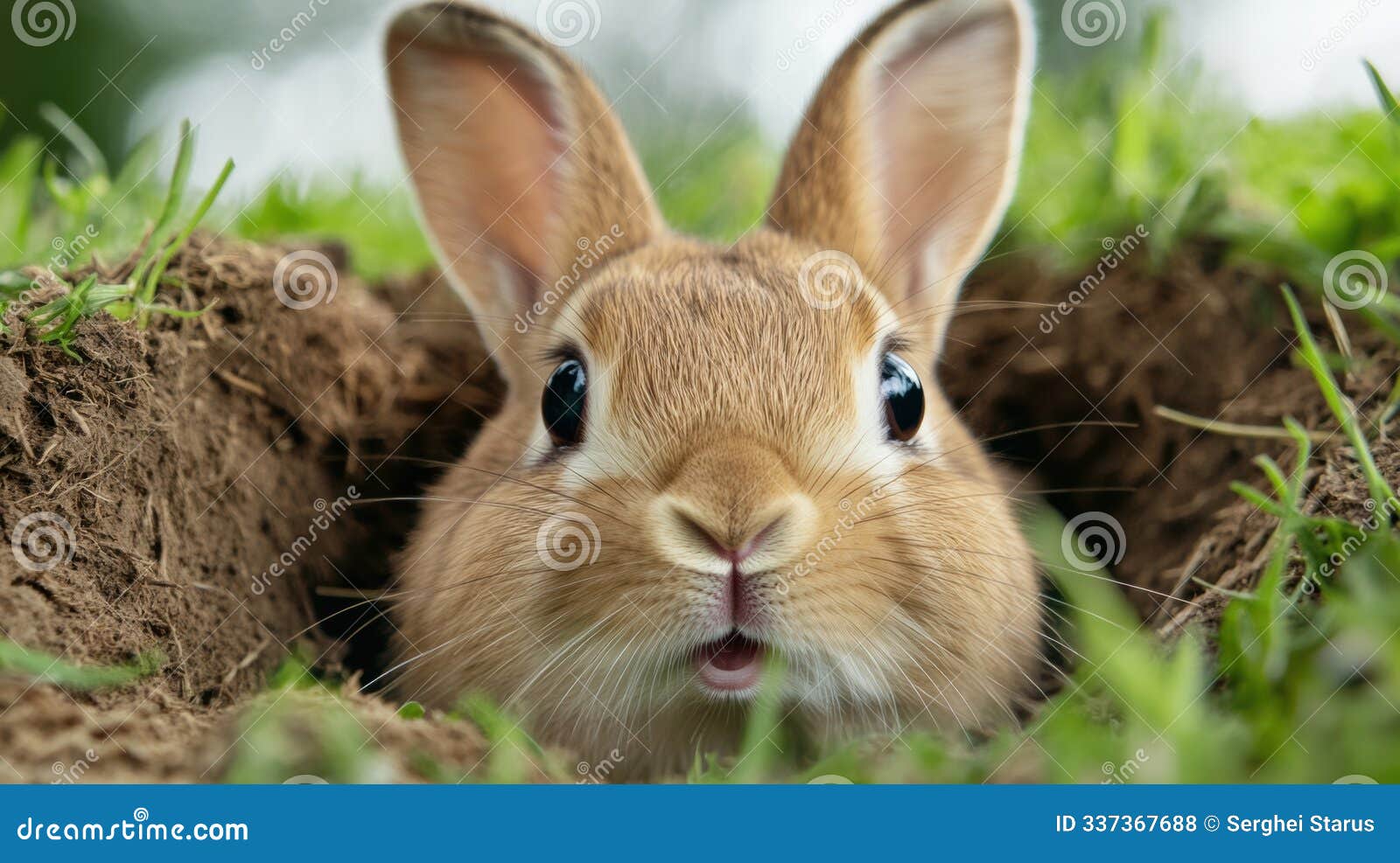A Rabbit Peeking Out of a Hole in the Ground, AI Stock Photo - Image of ...