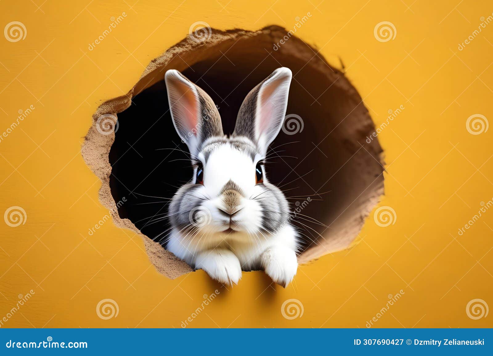 Rabbit Peeking Out of Hole in Wall Stock Illustration - Illustration of ...