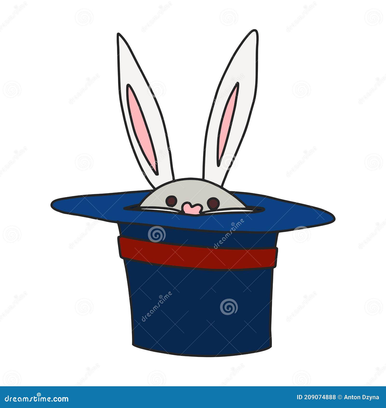 Rabbit Peeking Out of the Wizard Hat. Vector Doodle Sketch Stock Vector ...