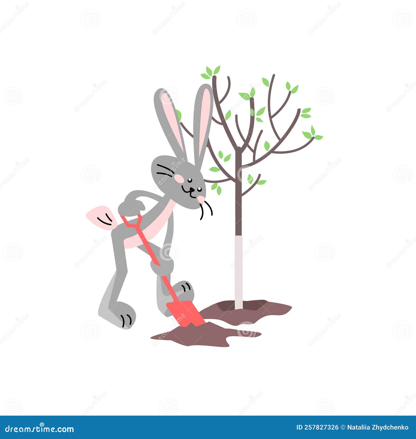 Rabbit planting a tree stock vector. Illustration of shovel - 257827326