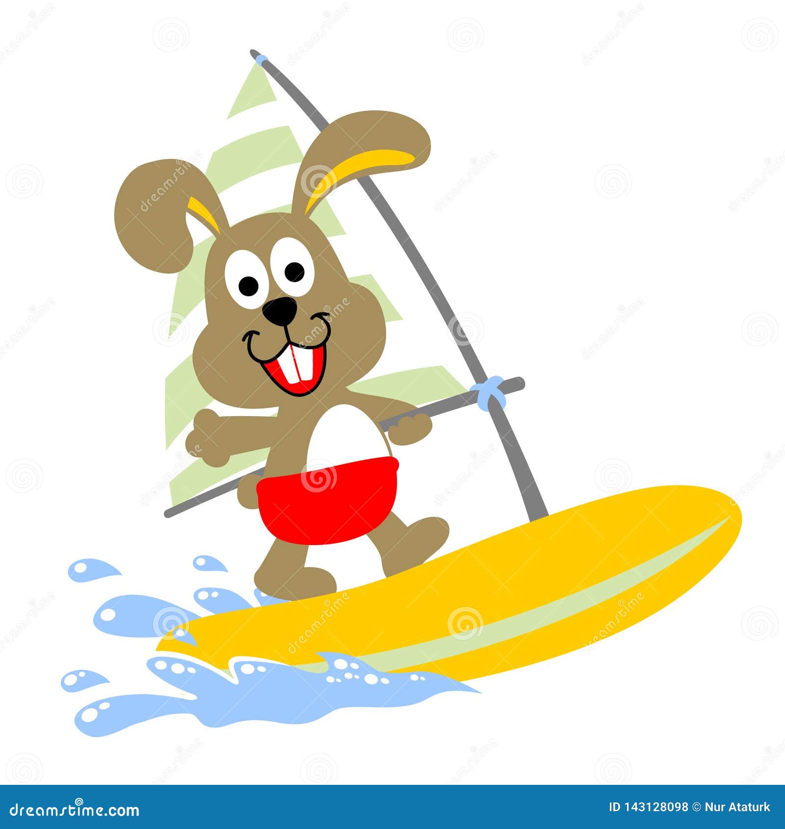 Rabbit Play Windsurf, Vector Cartoon Illustration Stock Vector ...