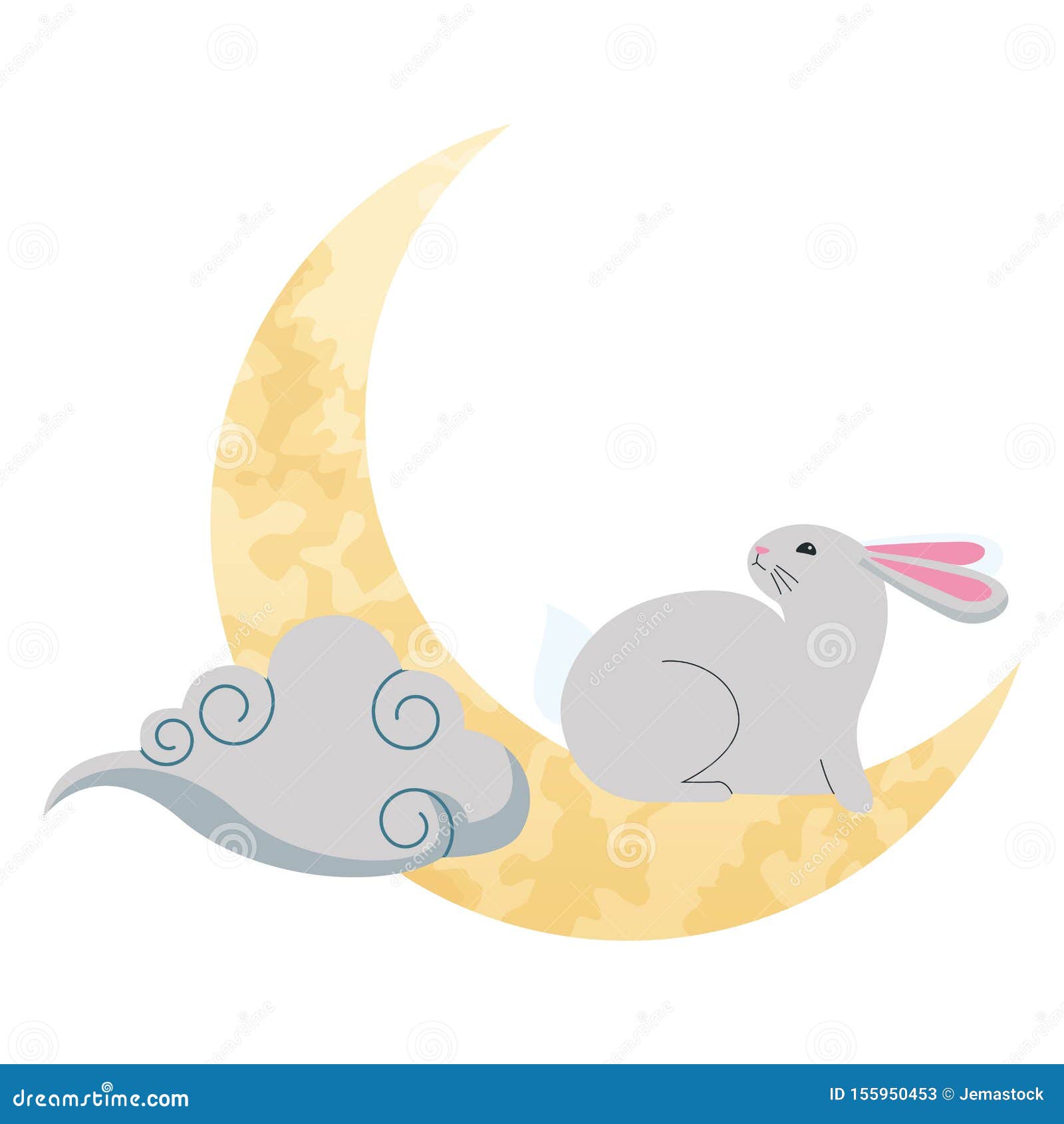 Rabbit on moon with cloud stock vector. Illustration of cloud - 155950453