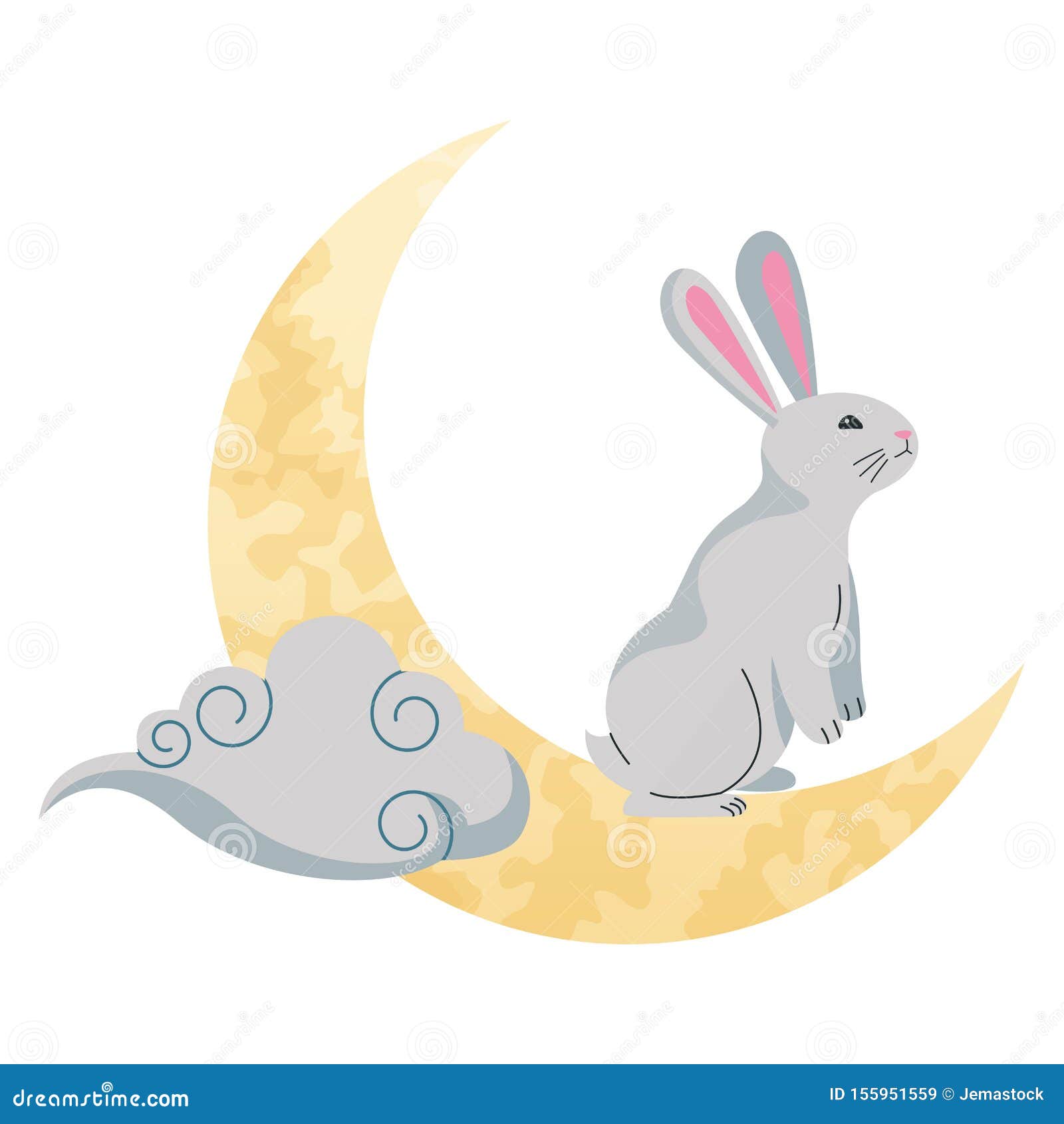 Rabbit on moon with cloud stock vector. Illustration of design - 155951559