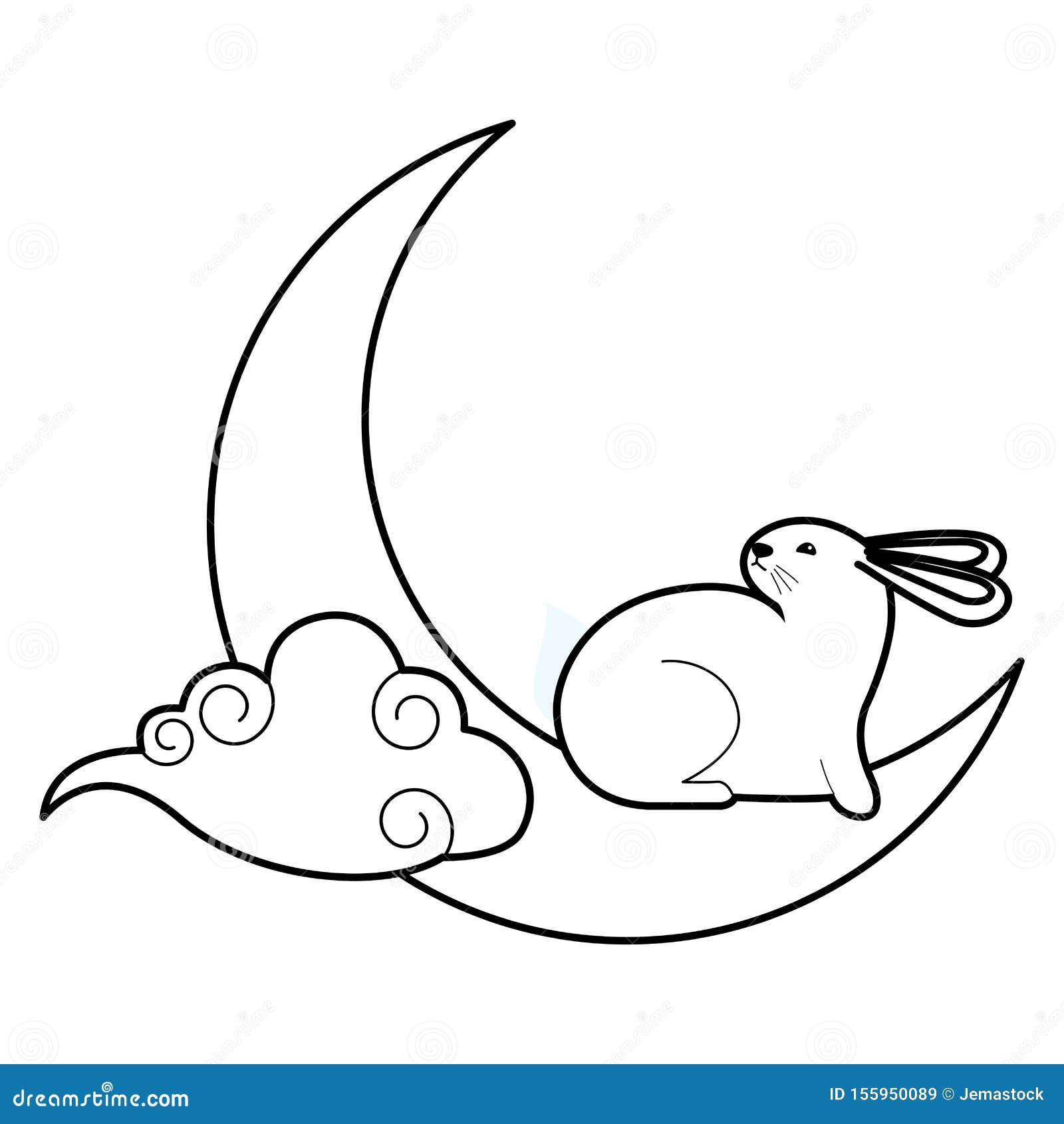 Rabbit on Moon with Cloud in Black and White Stock Vector ...