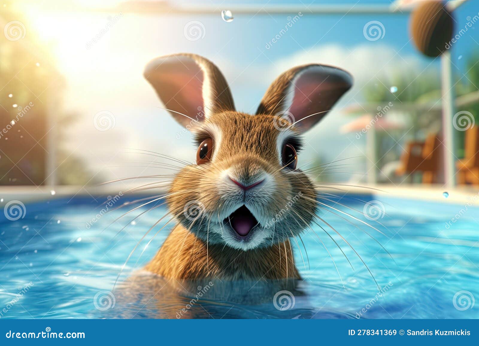 Rabbit Playing in Swimming Pool. Generative AI Stock Illustration ...