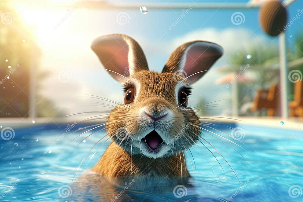Rabbit Playing in Swimming Pool. Generative AI Stock Illustration ...