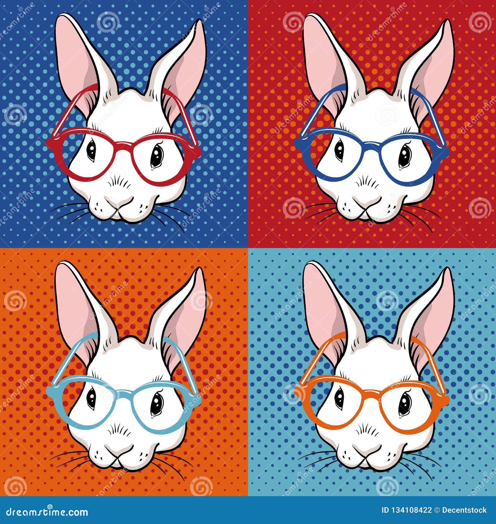 Rabbit Pop Art Illustration Stock Vector - Illustration of ears, face ...