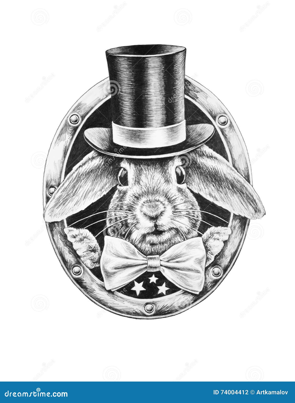 Rabbit Portrait in the Hat. Stock Illustration - Illustration of ...