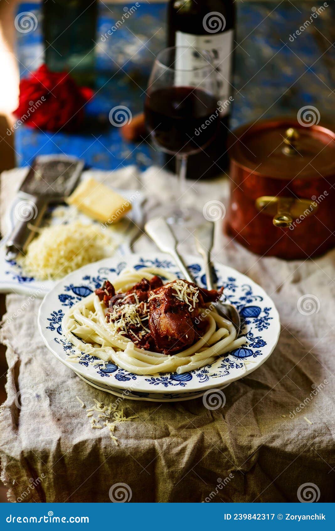 Rabbit rague with pasta. stock image. Image of rabbit - 239842317
