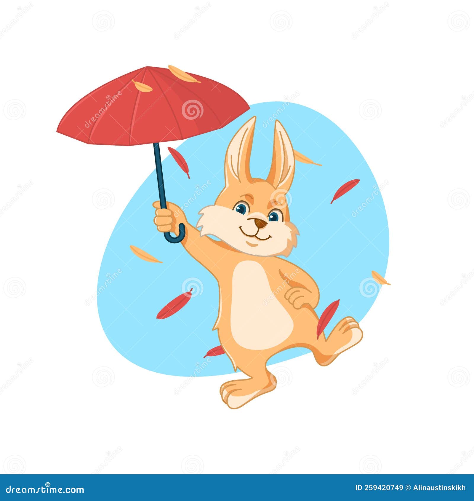 Rabbit with Red Umbrella and Falling Autumn Leaves Stock Illustration ...