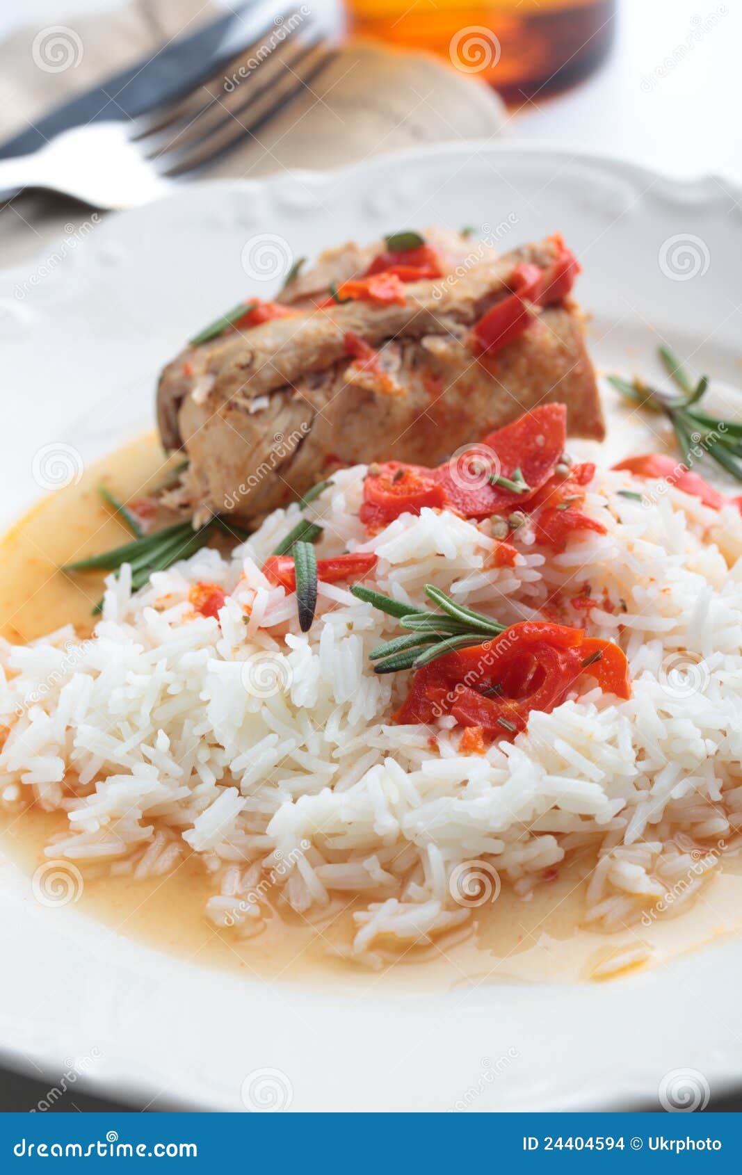 Rabbit with Rice and Vegetables Stock Photo - Image of pepper, green ...