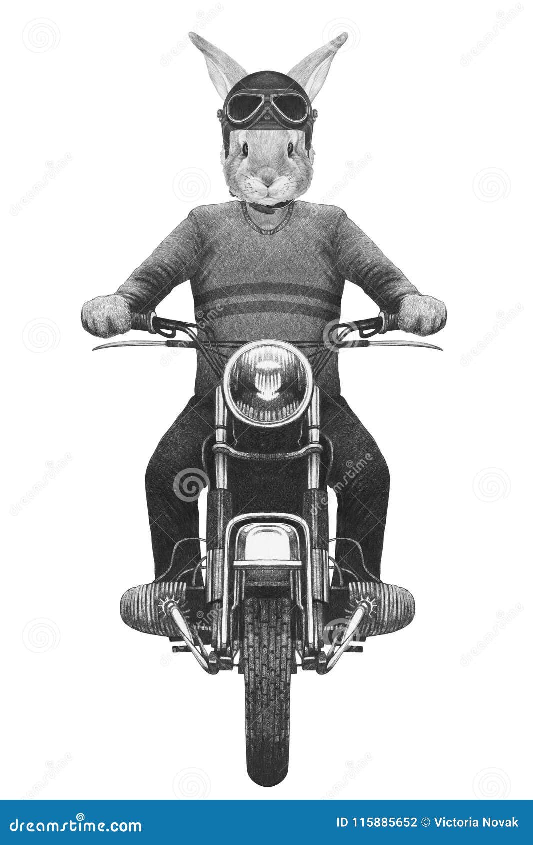 Rabbit Rides Motorcycle, Hand-drawn Illustration Stock Illustration ...