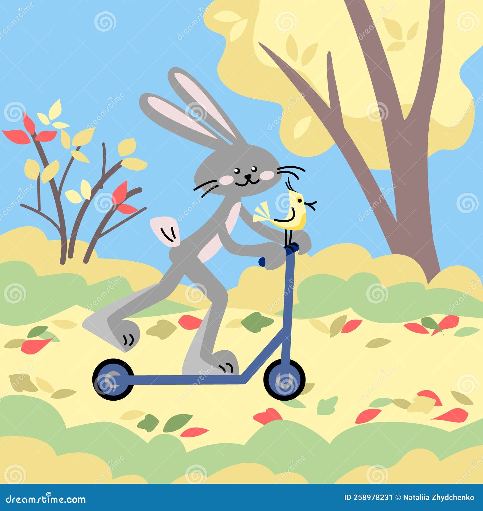 Rabbit rides a scooter stock vector. Illustration of wheel - 258978231