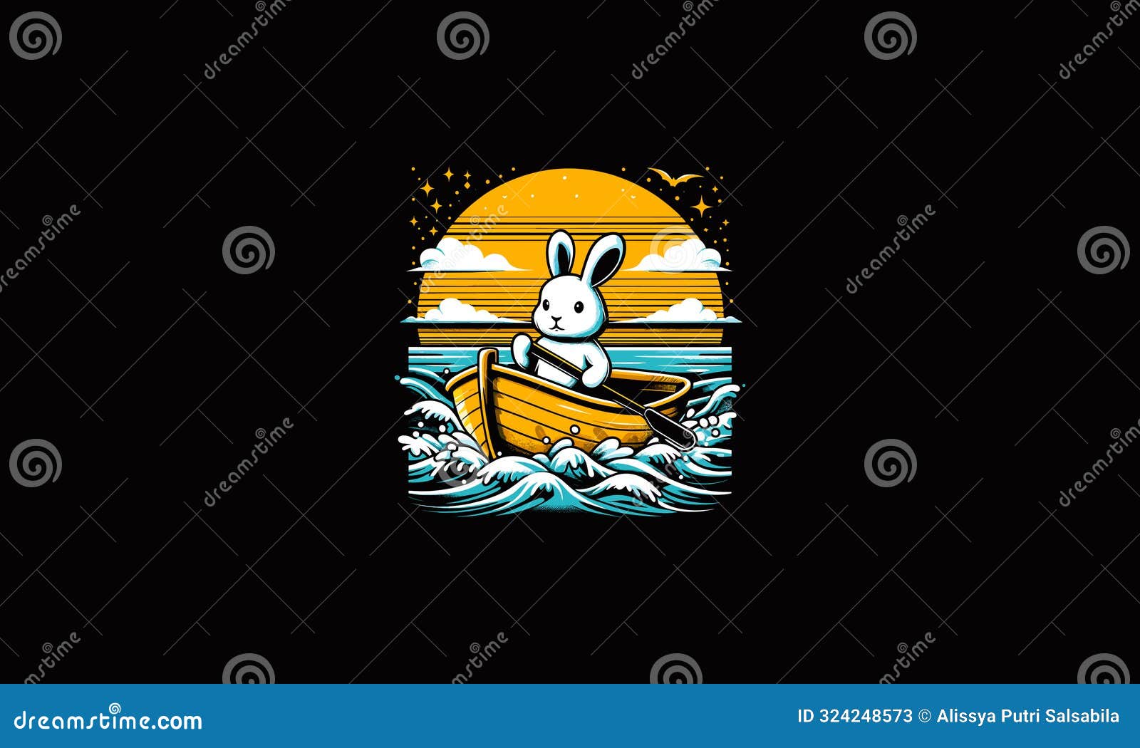 Rabbit Riding Boat on Sea Vector Illustration Artwork Design Stock ...