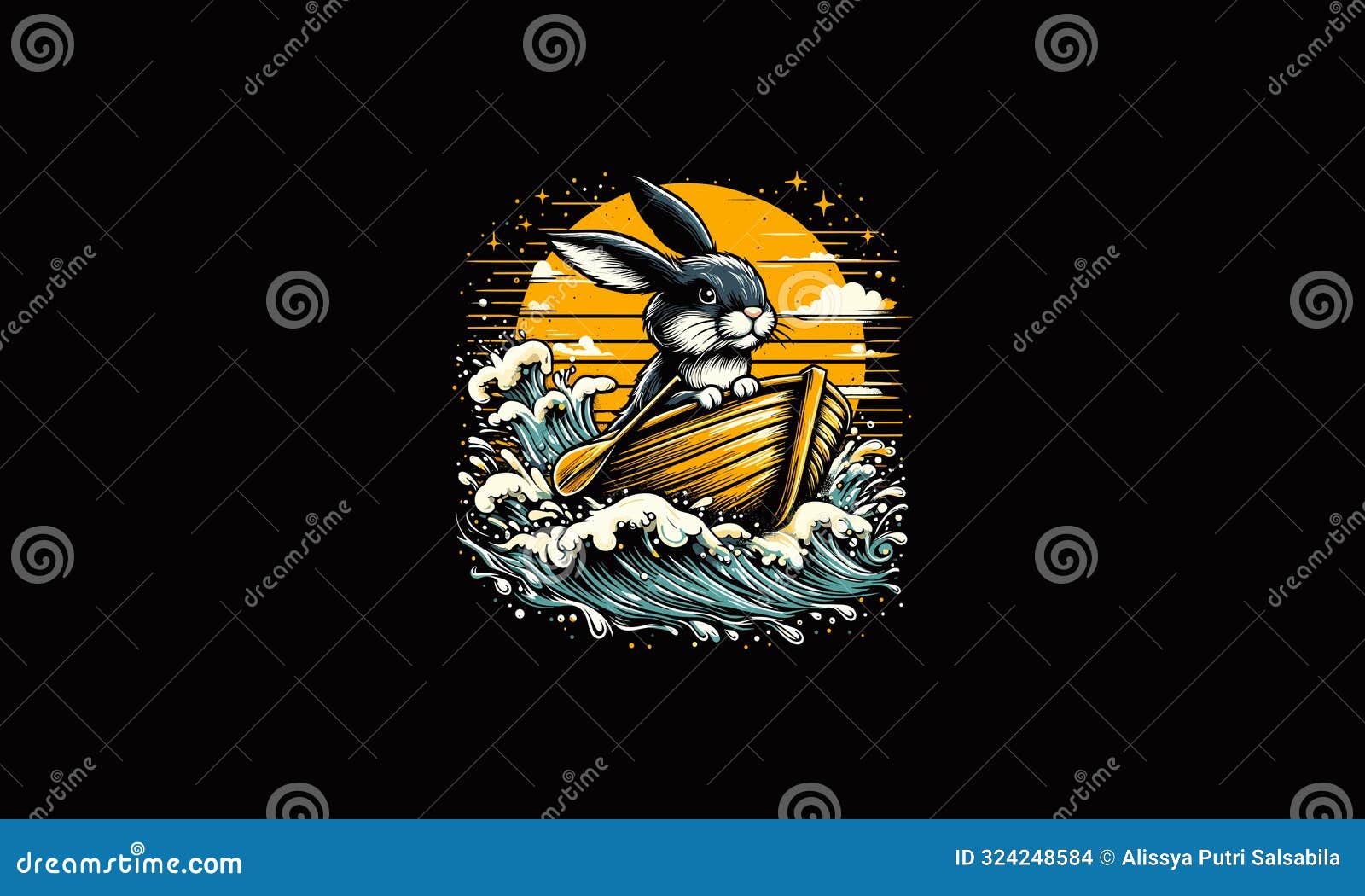 Rabbit Riding Boat on Sea Vector Illustration Artwork Design Stock ...