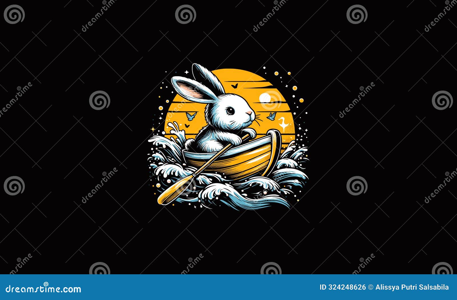 Rabbit Riding Boat on Sea Vector Illustration Artwork Design Stock ...