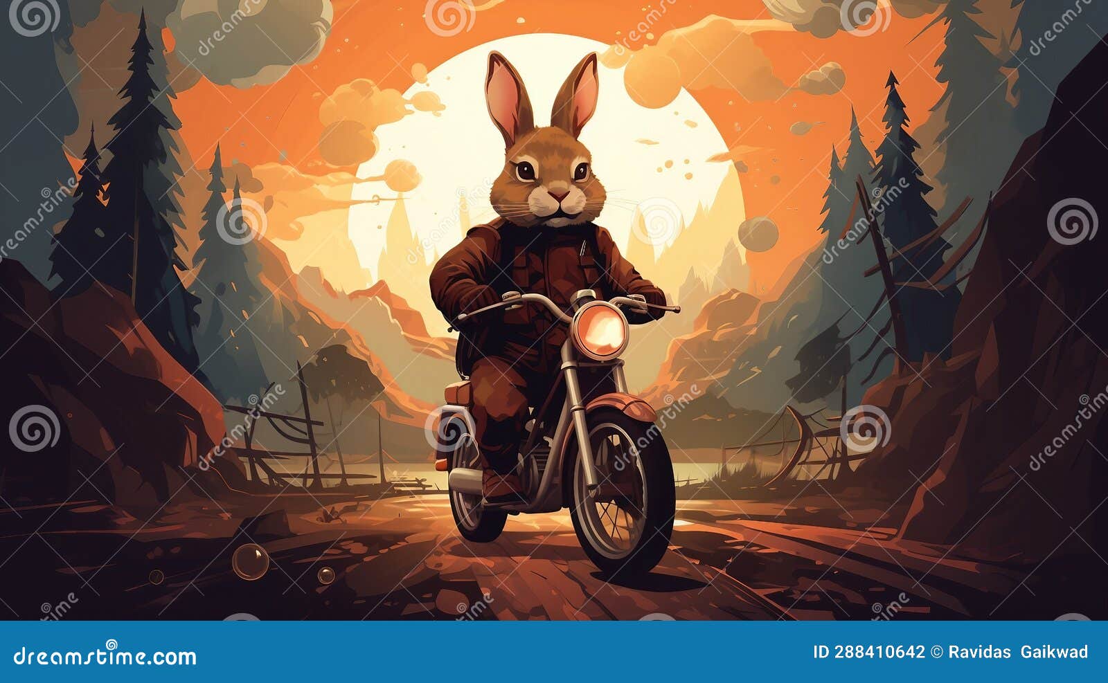A Rabbit Riding a Motorcycle at Sunset AI Generated Stock Illustration ...