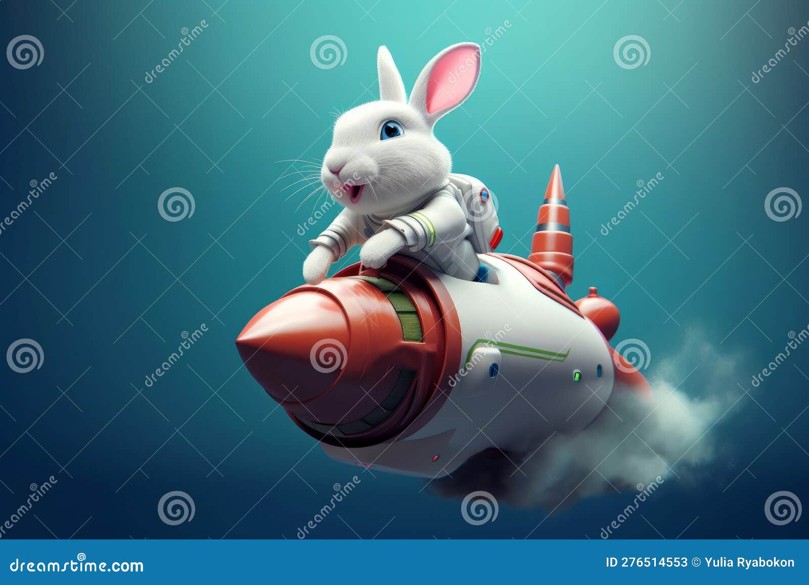 Rabbit Riding on Rocket. Generate Ai Stock Illustration - Illustration ...