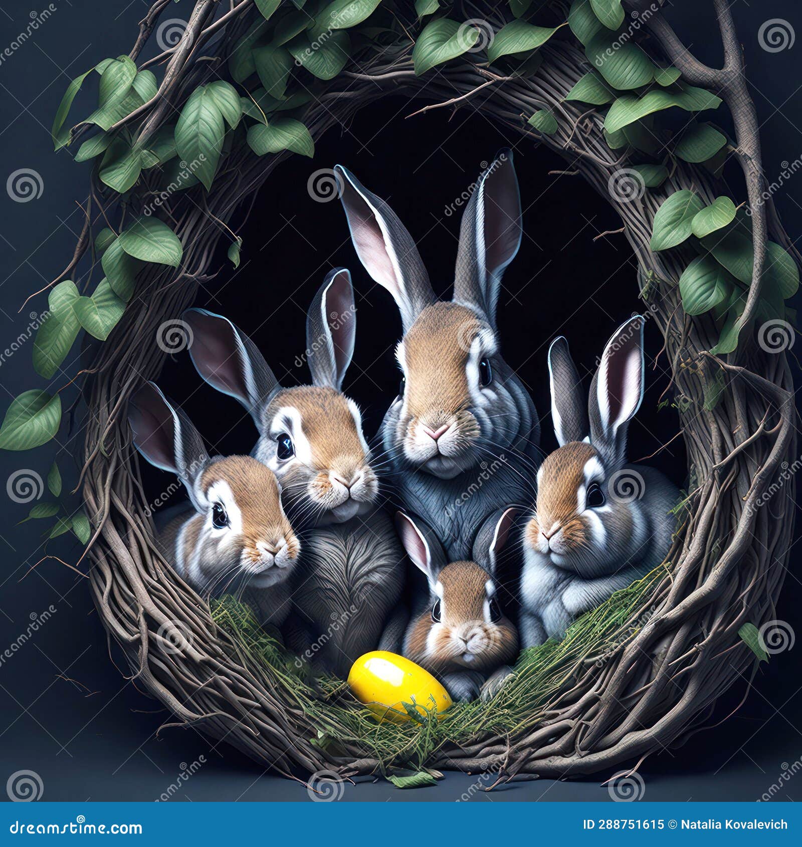 Rabbit in a Round Frame on a Dark Background. Happy Bunnys with Easter ...