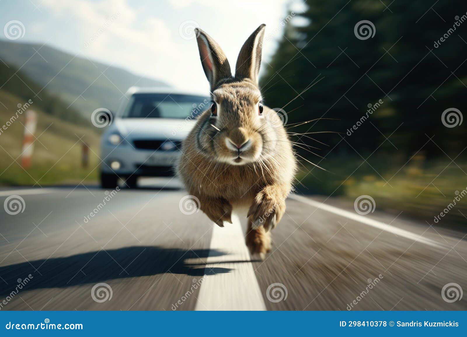 Rabbit Running in Front of Moving Car. Generative AI Stock Illustration ...