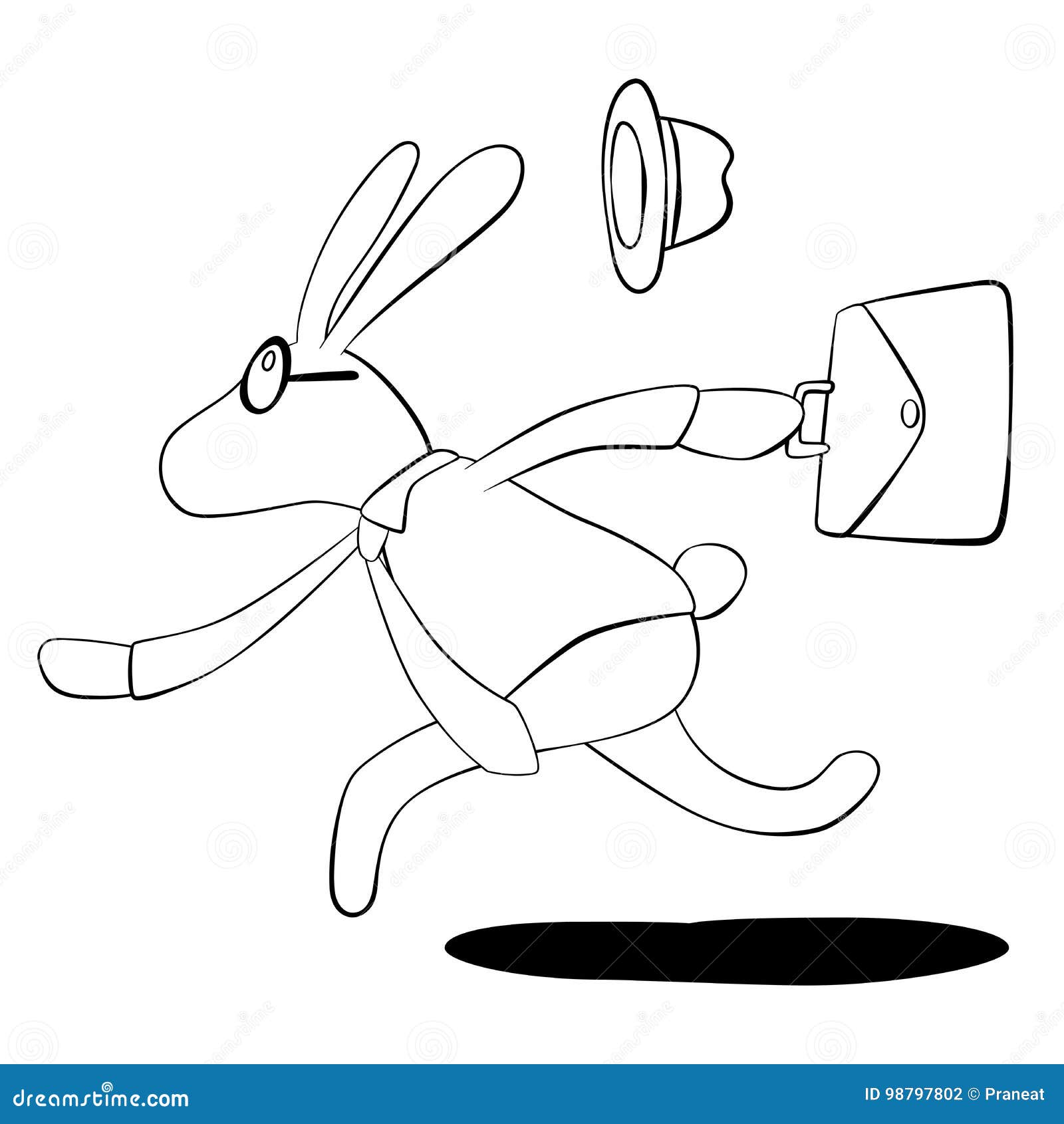 Rabbit Running Outline Black and White Stock Vector - Illustration of ...